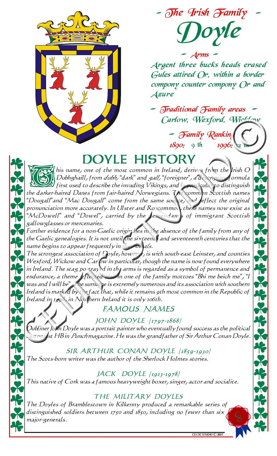 Doyle Irish Family History - Etsy