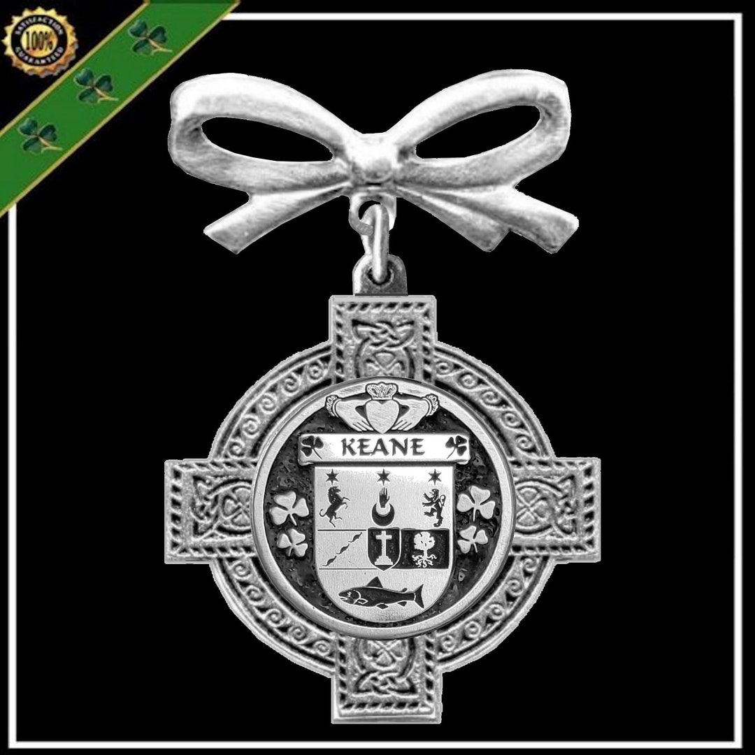 Keane Irish Coat of Arms Celtic Cross Bow Brooch - Etsy