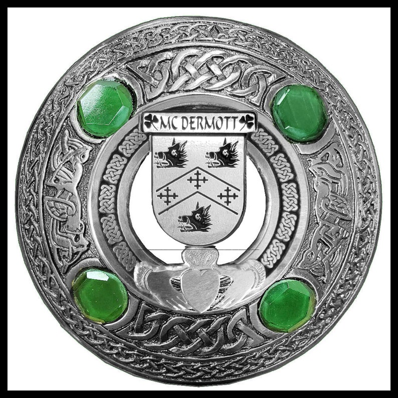 Mcdermott Irish Claddagh Coat of Arms Plaid Brooch ~ Emerald Stones - Etsy