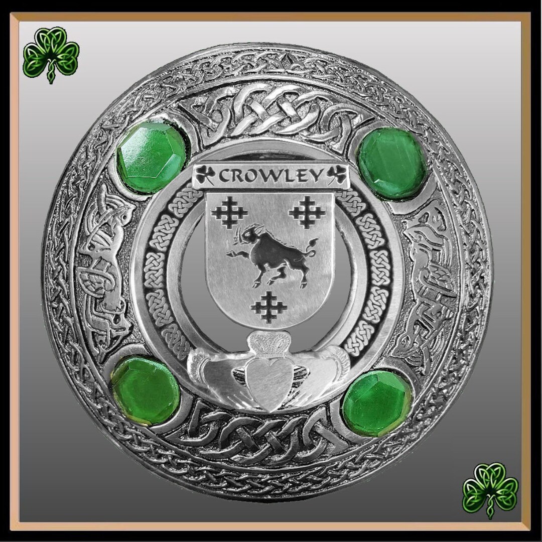 Crowley Irish Claddagh Coat of Arms Plaid Brooch ~ Emerald Stones - Etsy