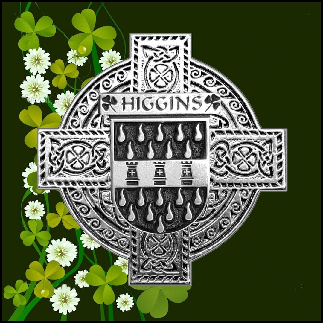Higgins Irish Coat of Arms Celtic Cross Badge - Etsy