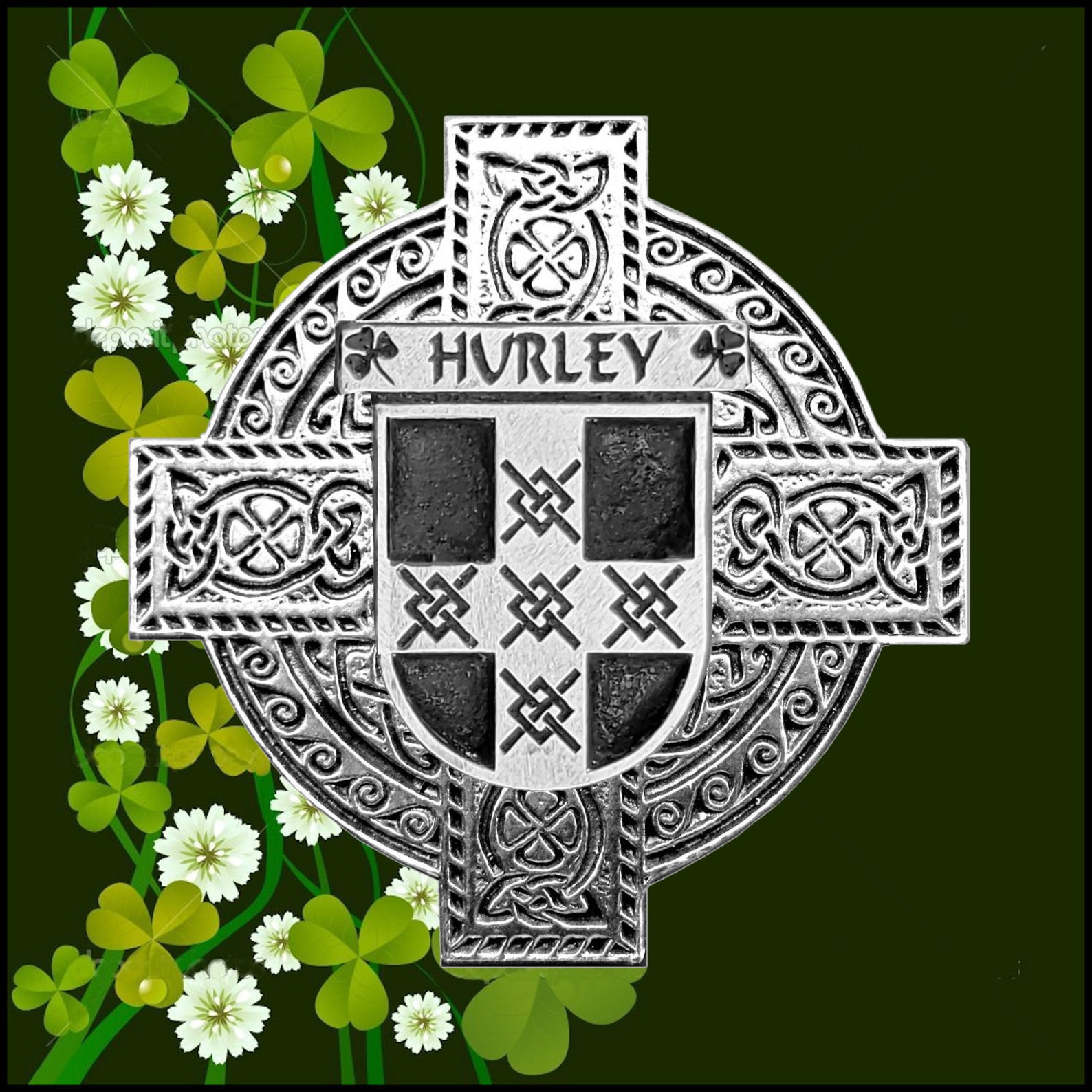 Hurley Irish Coat of Arms Celtic Cross Badge - Etsy