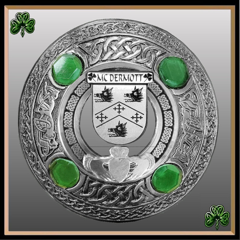 Mcdermott Irish Claddagh Coat of Arms Plaid Brooch ~ Emerald Stones - Etsy