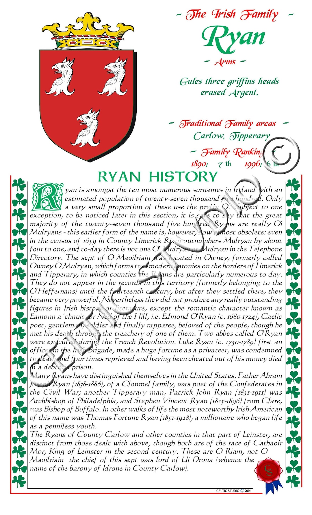 Ryan Irish Family History - Etsy