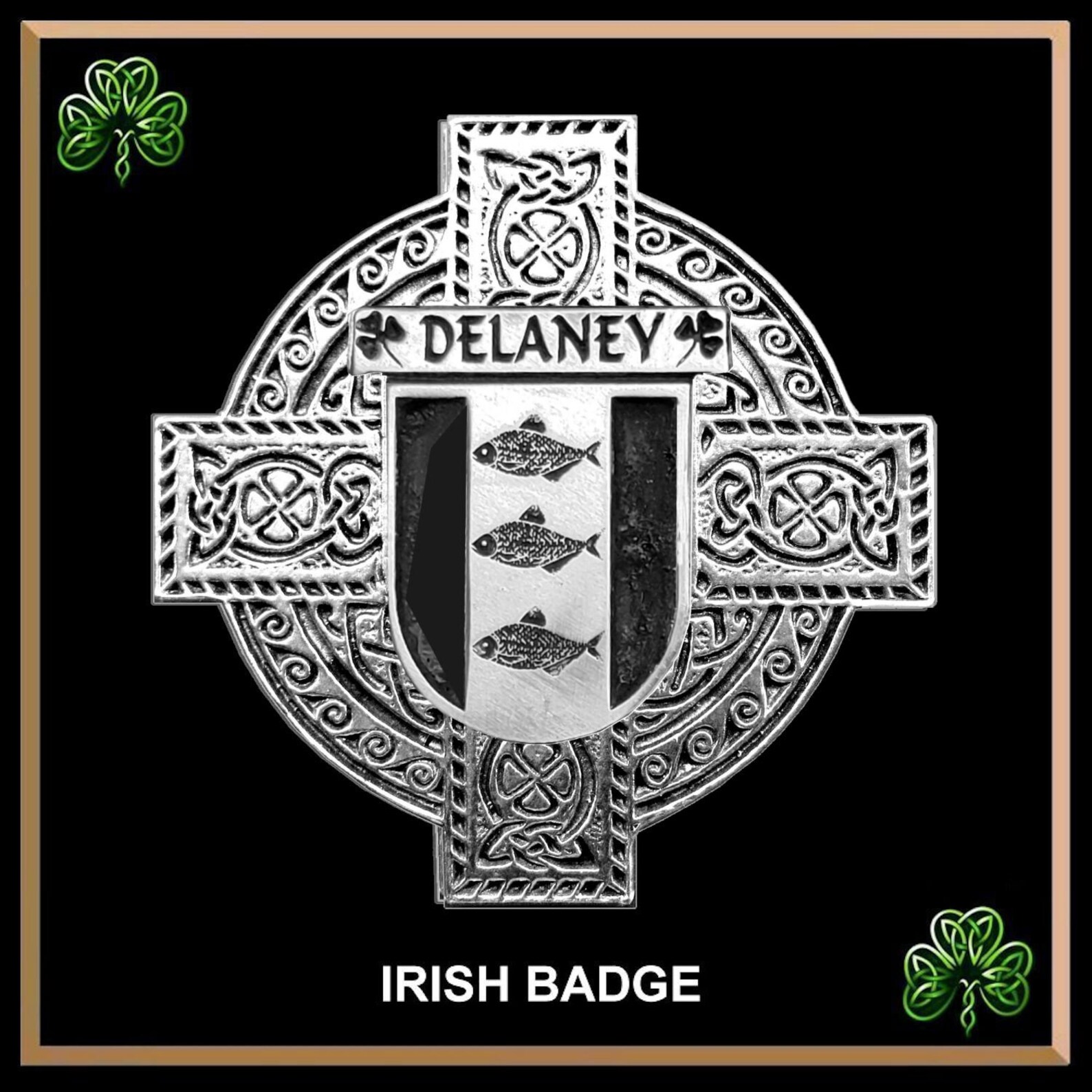 Delaney Irish Coat of Arms Celtic Cross Badge - Etsy