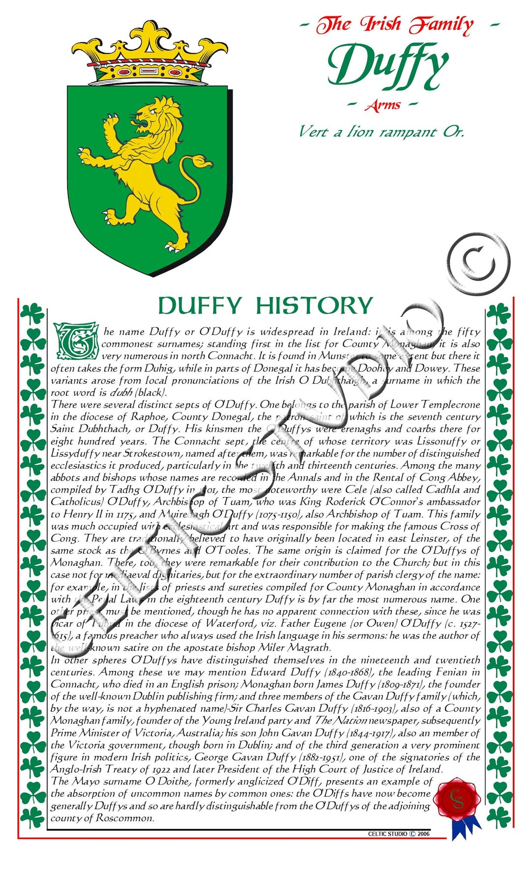 Duffy Irish Family History - Etsy
