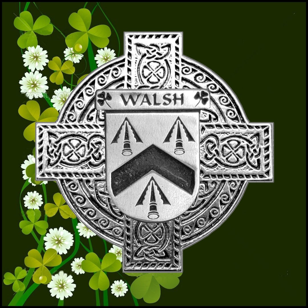 Walsh Irish Coat of Arms Celtic Cross Badge - Etsy