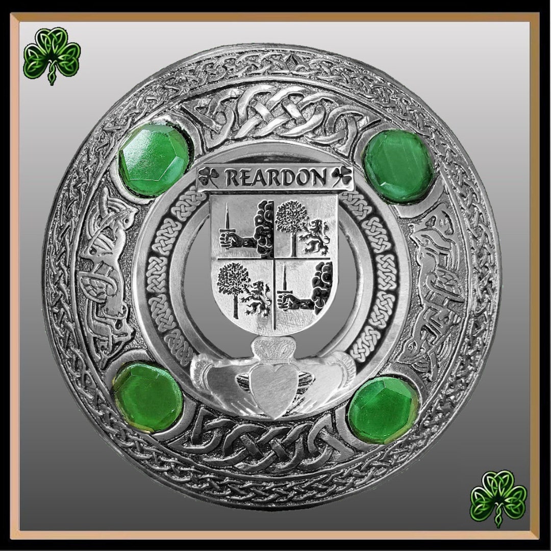 Reardon Irish Claddagh Coat of Arms Plaid Brooch ~ Emerald Stones - Etsy