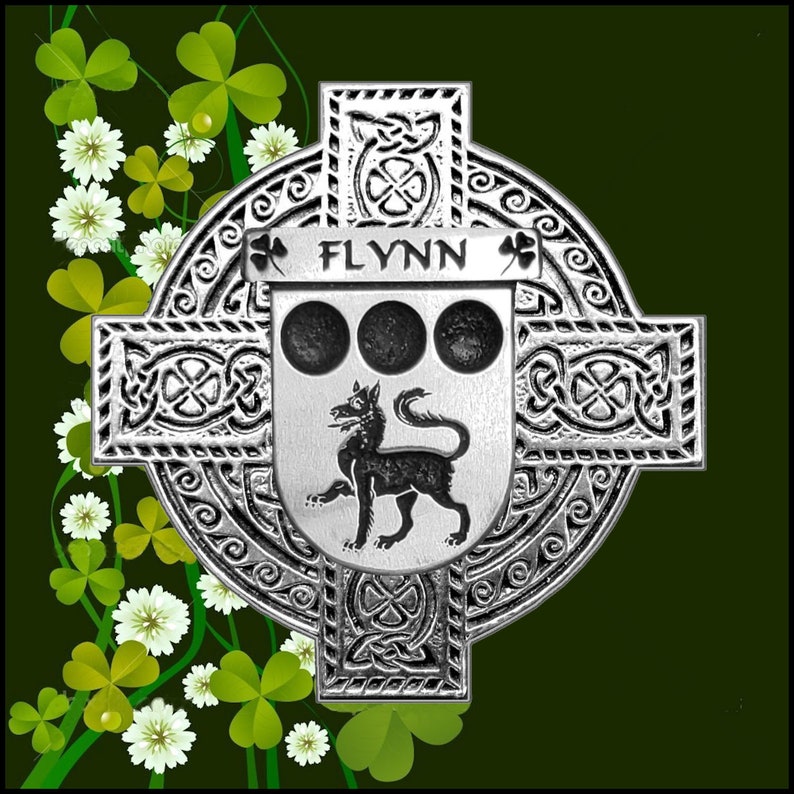 Flynn Irish Coat of Arms Celtic Cross Badge - Etsy