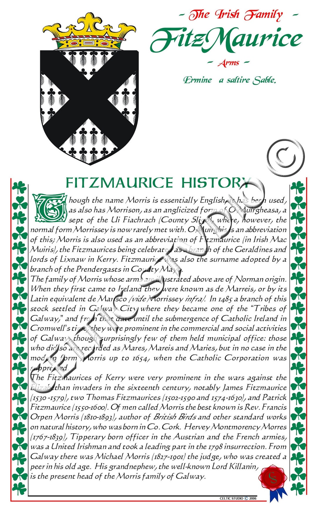 Fitzmaurice Irish Family History - Etsy