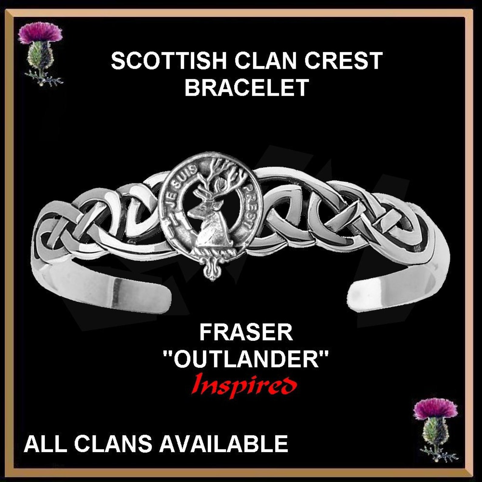 Outlander Inspired Fraser Clan Crest Celtic Cuff Bracelet - Etsy