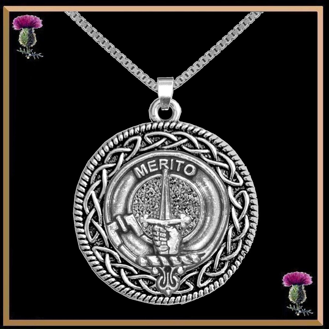 Dunlop Clan Crest Celtic Interlace Disk Pendant, Scottish Family Crest ...
