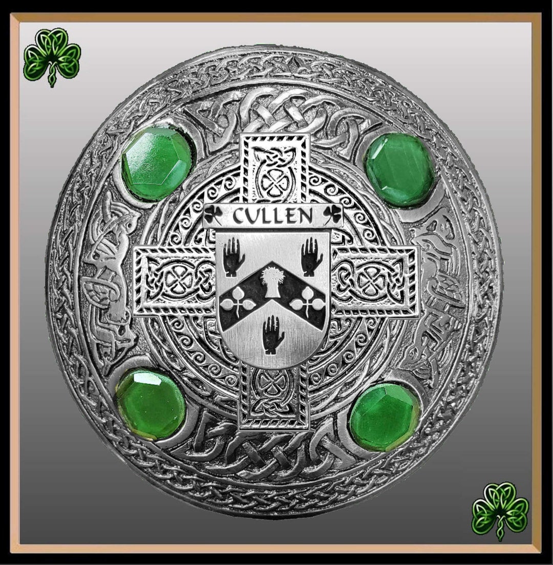 Cullen Irish Coat of Arms Celtic Cross Plaid Brooch With Green Stones ...