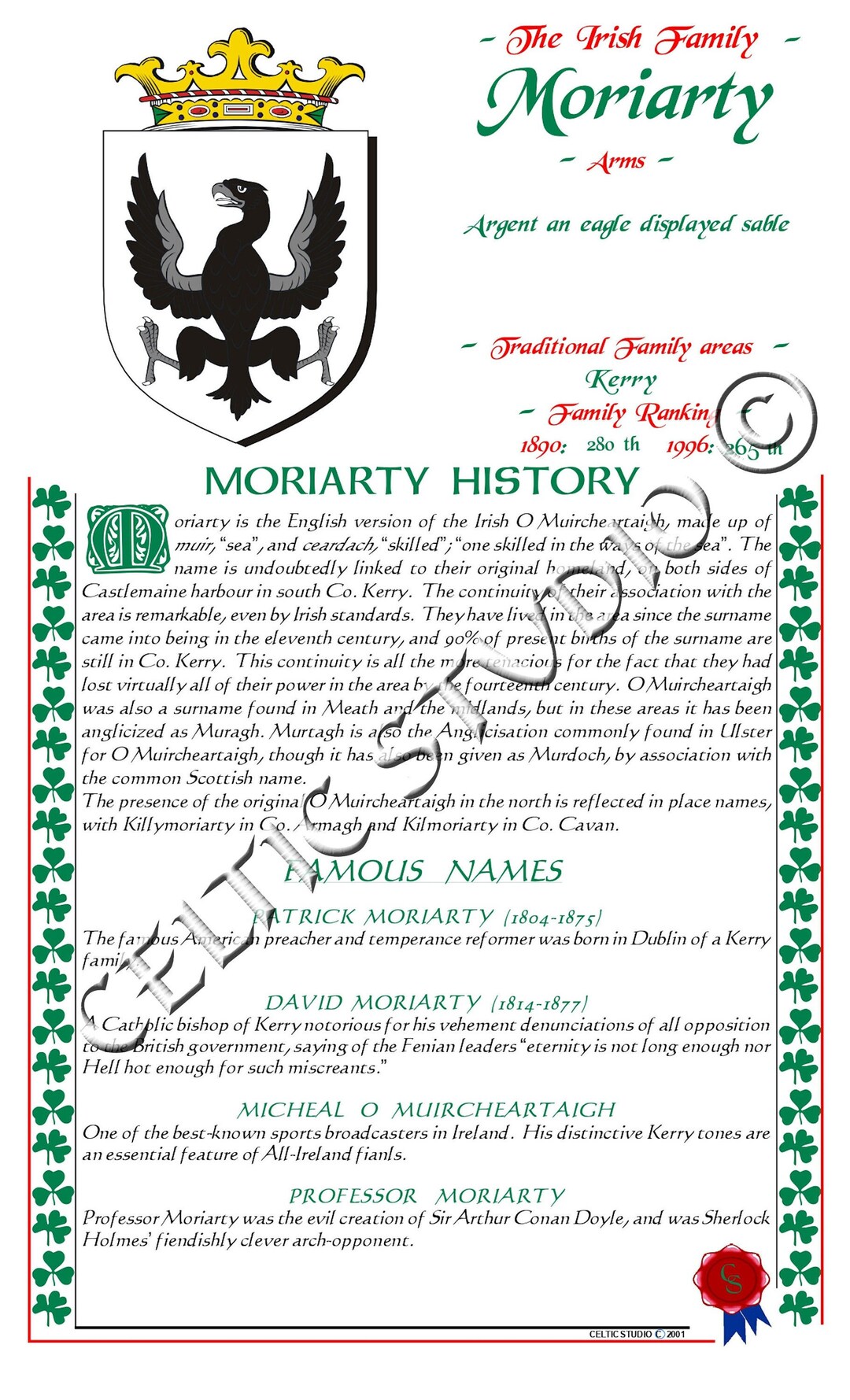 Moriarty Irish Family History - Etsy