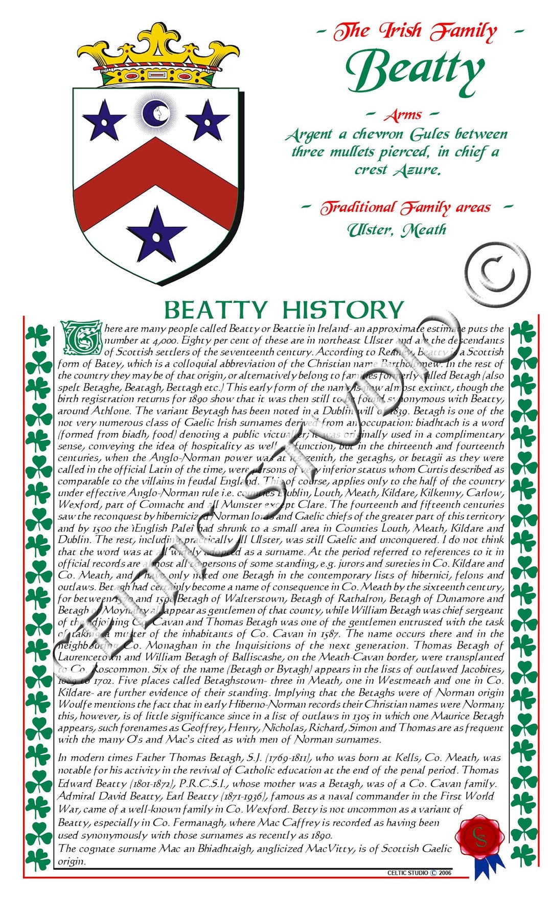 Beatty Irish Family History - Etsy