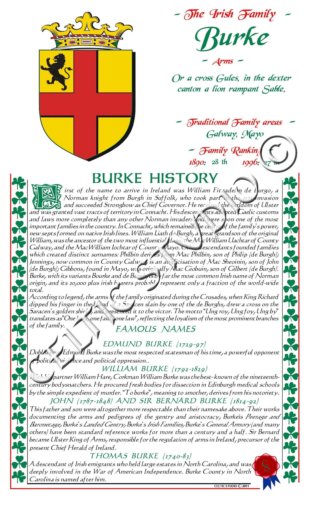 Burke Irish Family History - Etsy