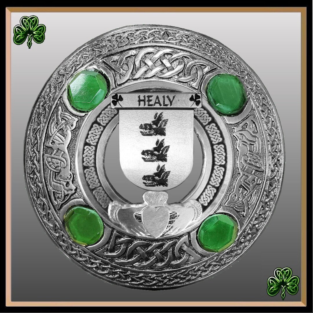 Healy Irish Claddagh Coat of Arms Plaid Brooch ~ Emerald Stones - Etsy