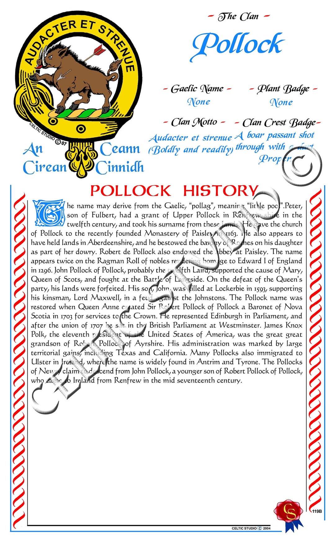 Pollock Scottish Clan History - Etsy