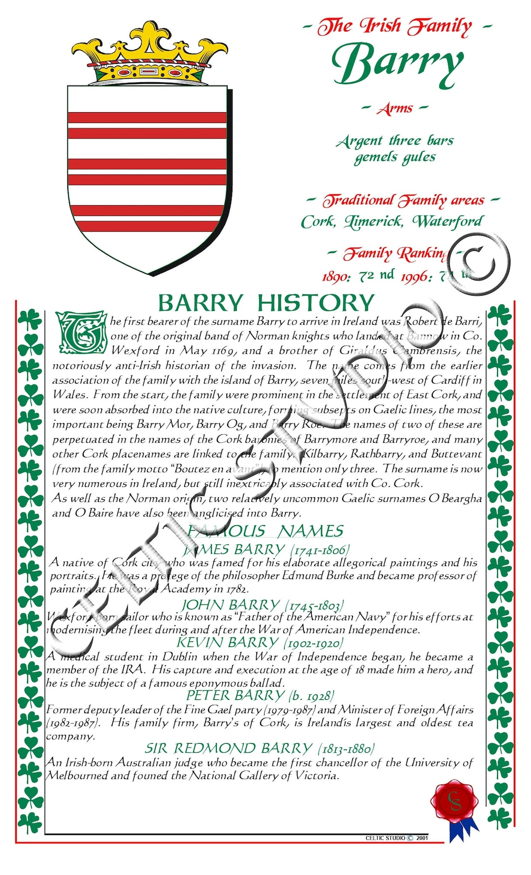 Barry Irish Family History - Etsy