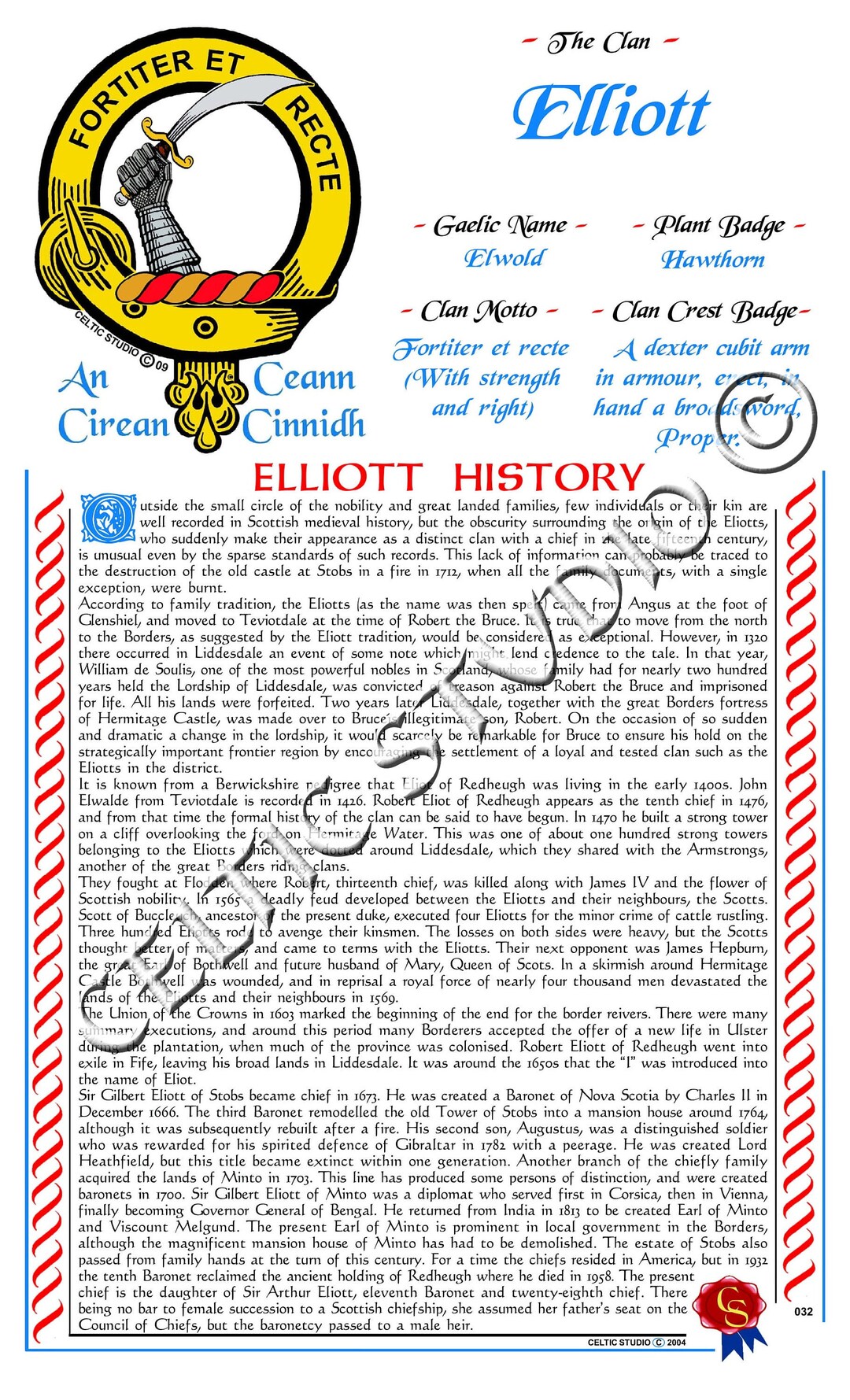 Elliott Scottish Clan History - Etsy