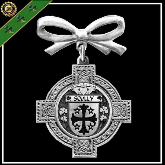 Scully Irish Coat of Arms Celtic Cross Bow Brooch | Etsy