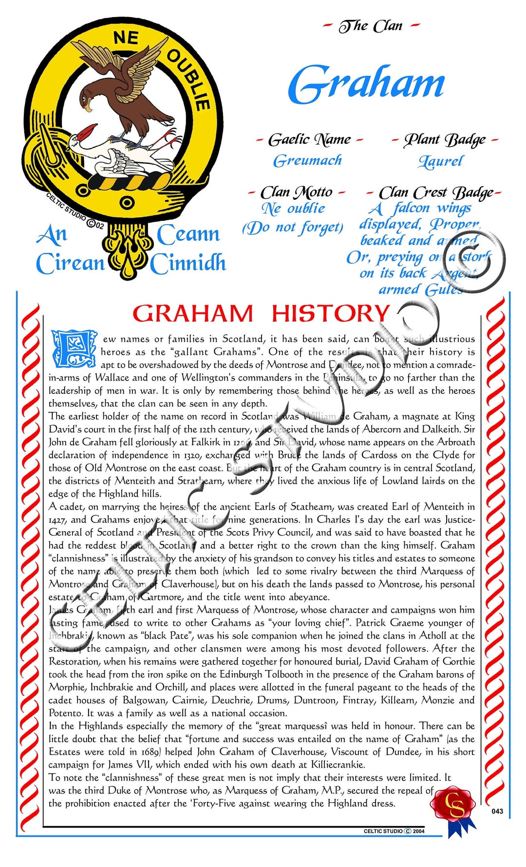 Graham Scottish Clan History - Etsy