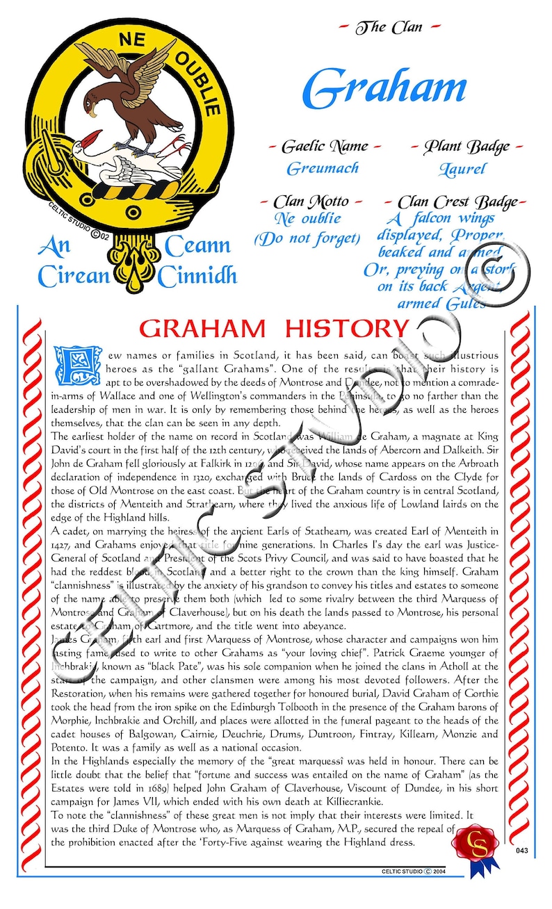 Graham Scottish Clan History - Etsy
