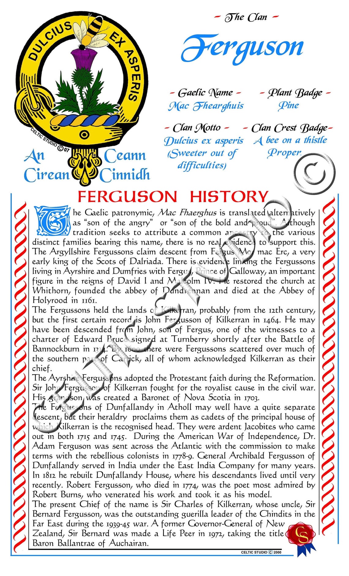 Ferguson Scottish Clan History - Etsy
