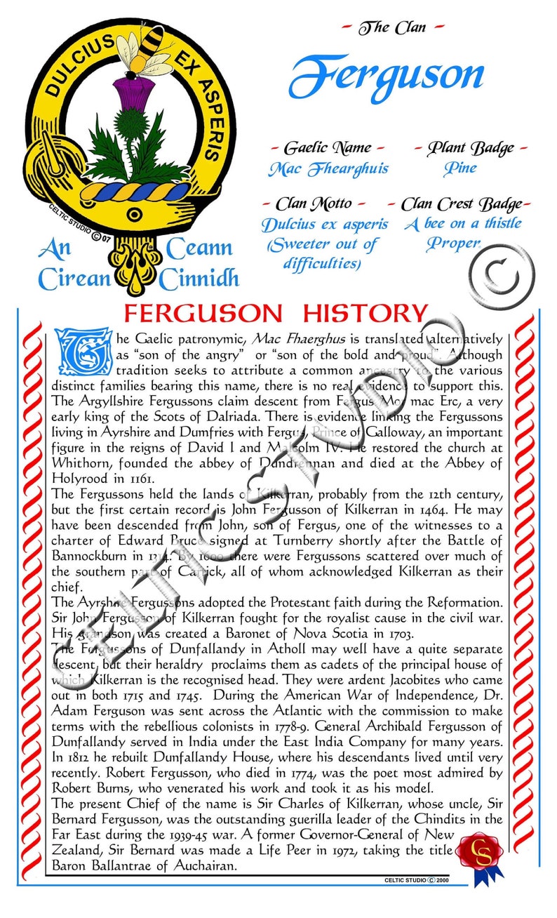 Ferguson Scottish Clan History - Etsy