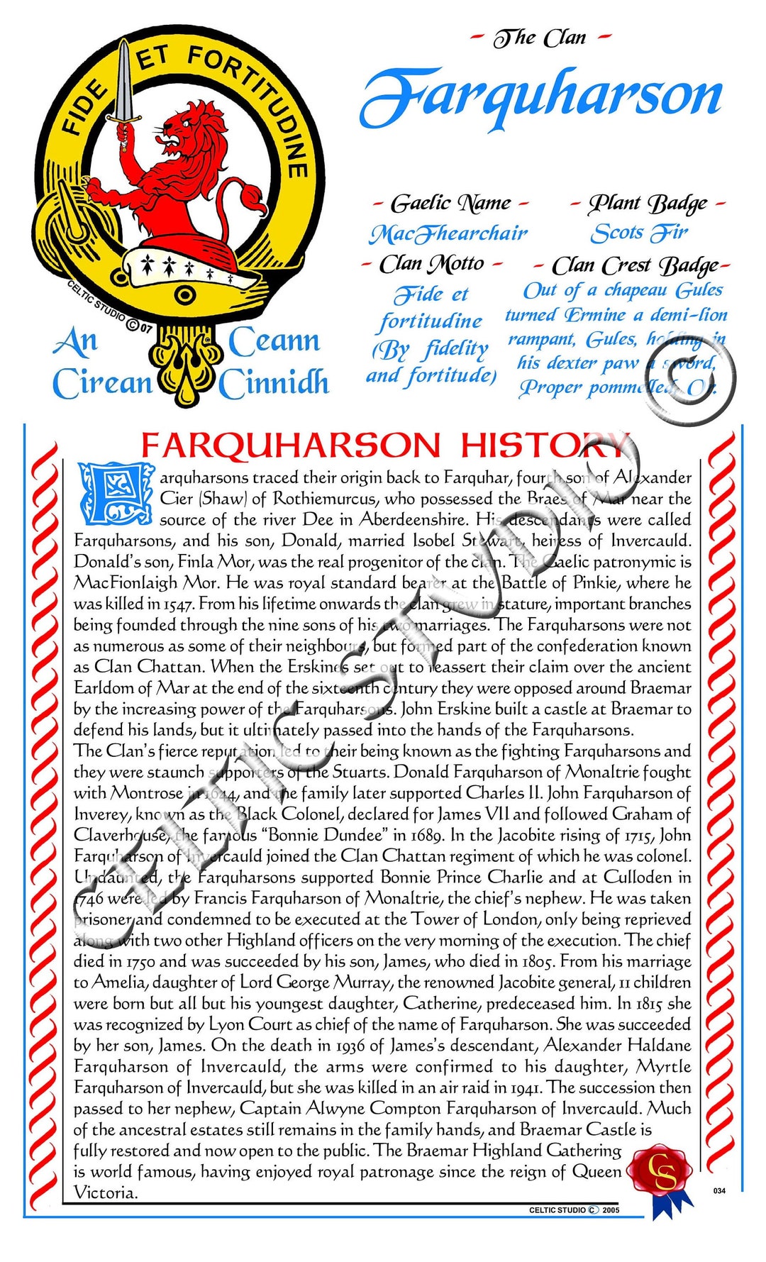 Farquharson Scottish Clan History - Etsy