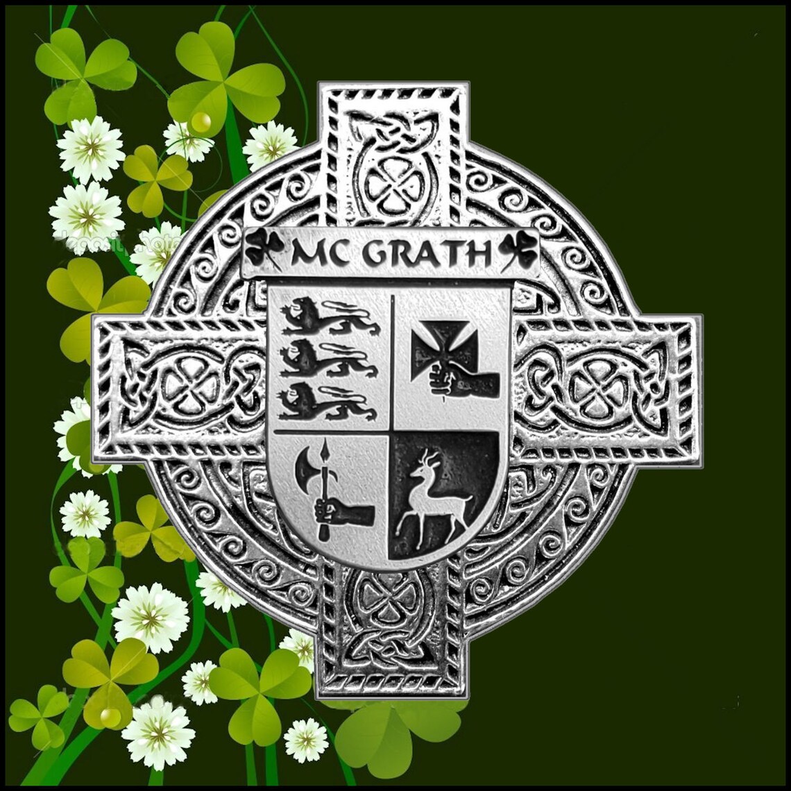 Mcgrath Irish Coat of Arms Celtic Cross Badge - Etsy