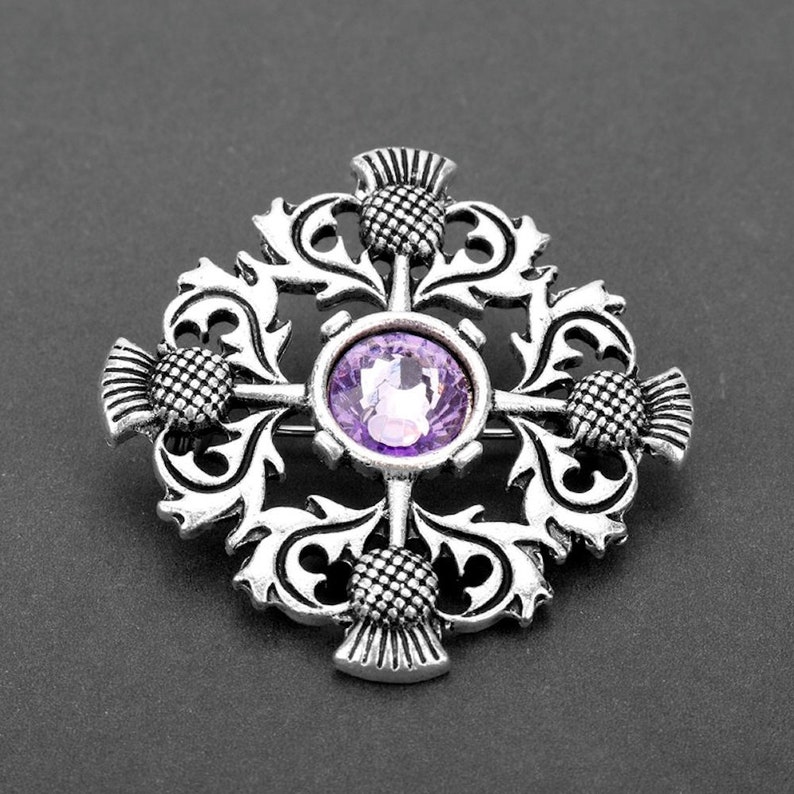 Four Thistle Scottish Amethyst Brooch Pewter - Etsy