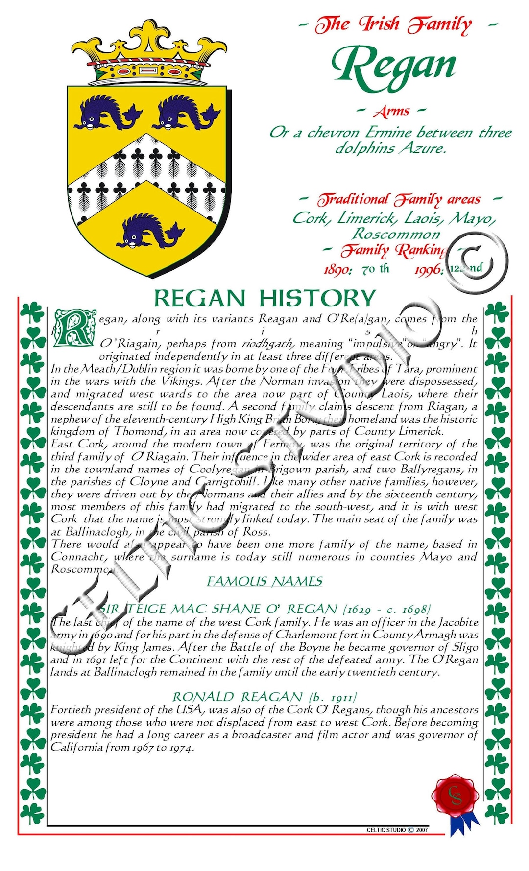 Regan Irish Family History - Etsy