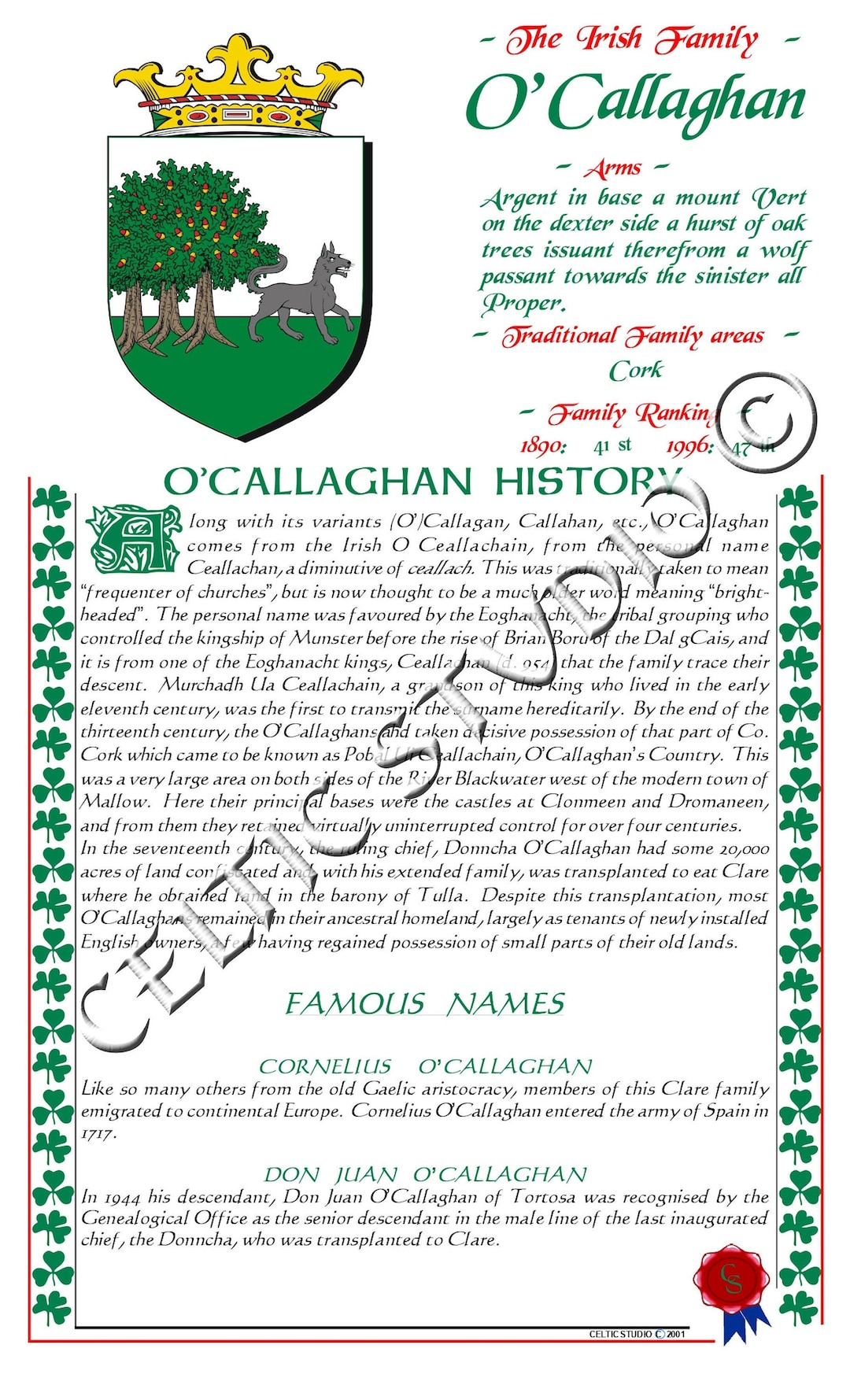 Callahan Irish Family History - Etsy