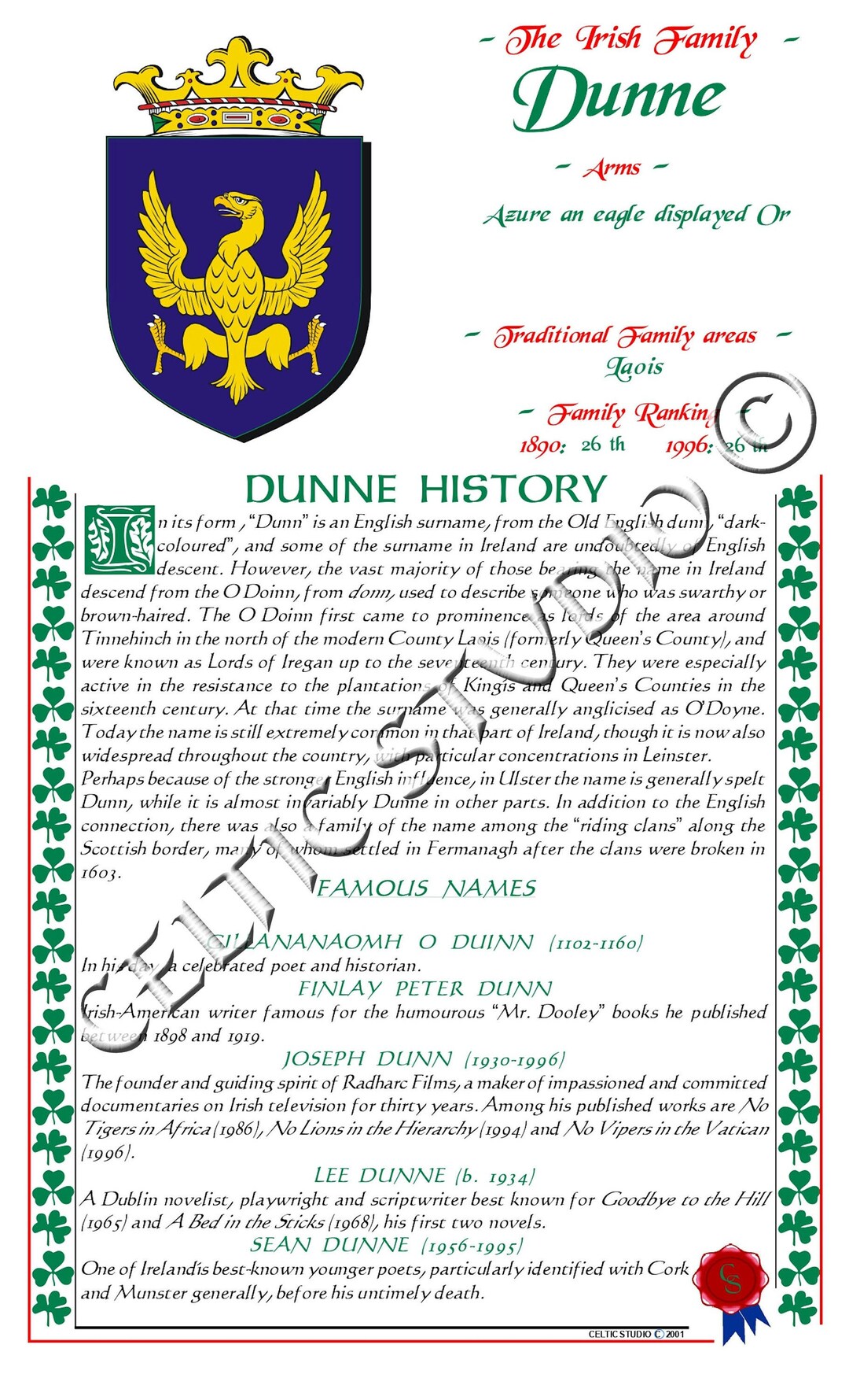 Dunne Irish Family History - Etsy
