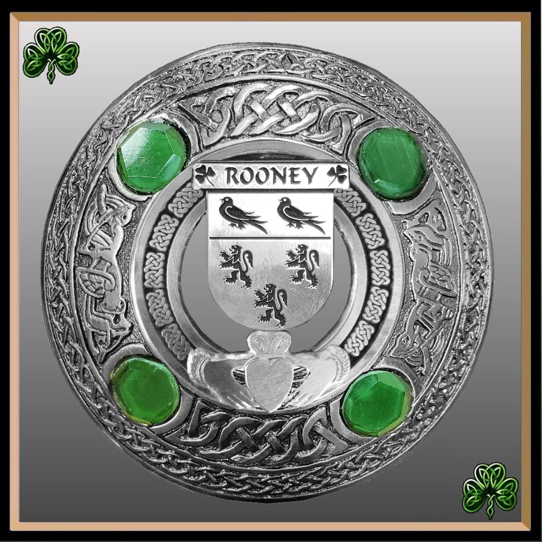 Rooney Irish Claddagh Coat of Arms Plaid Brooch ~ Emerald Stones - Etsy