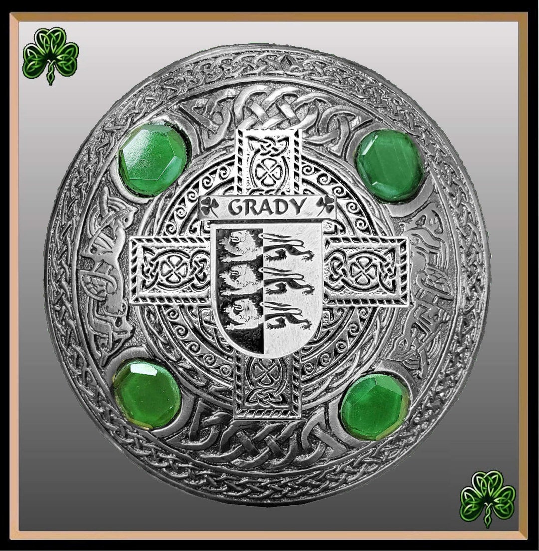 Grady Irish Coat of Arms Celtic Cross Plaid Brooch With Green Stones - Etsy