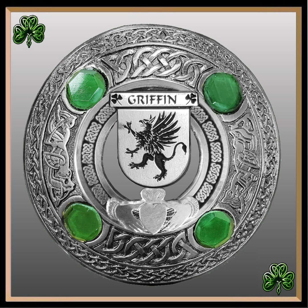 Griffin Irish Claddagh Coat of Arms Plaid Brooch ~ Emerald Stones - Etsy