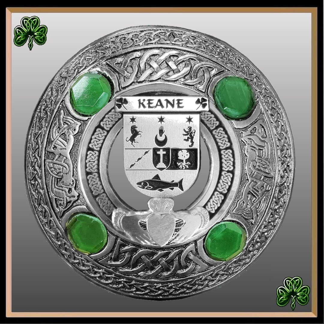 Keane Irish Claddagh Coat of Arms Plaid Brooch ~ Emerald Stones - Etsy