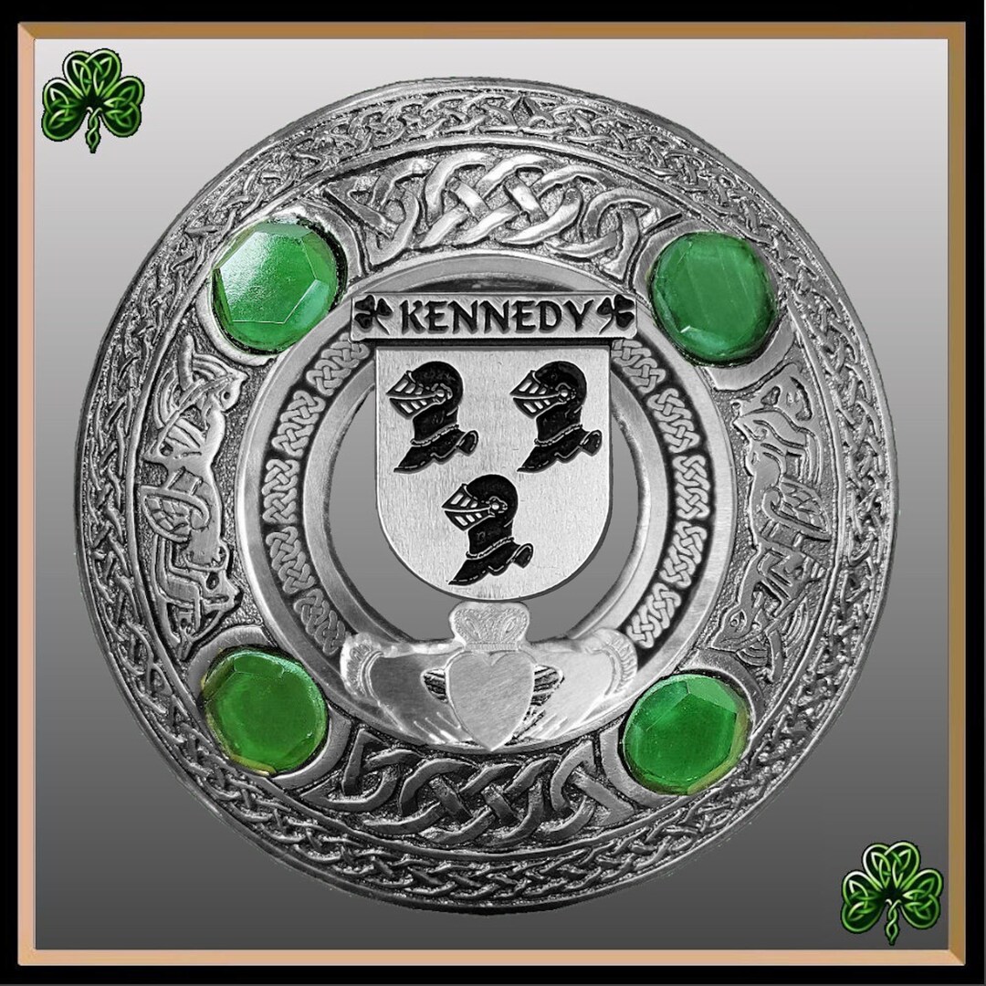 Kennedy Irish Claddagh Coat of Arms Plaid Brooch ~ Emerald Stones - Etsy