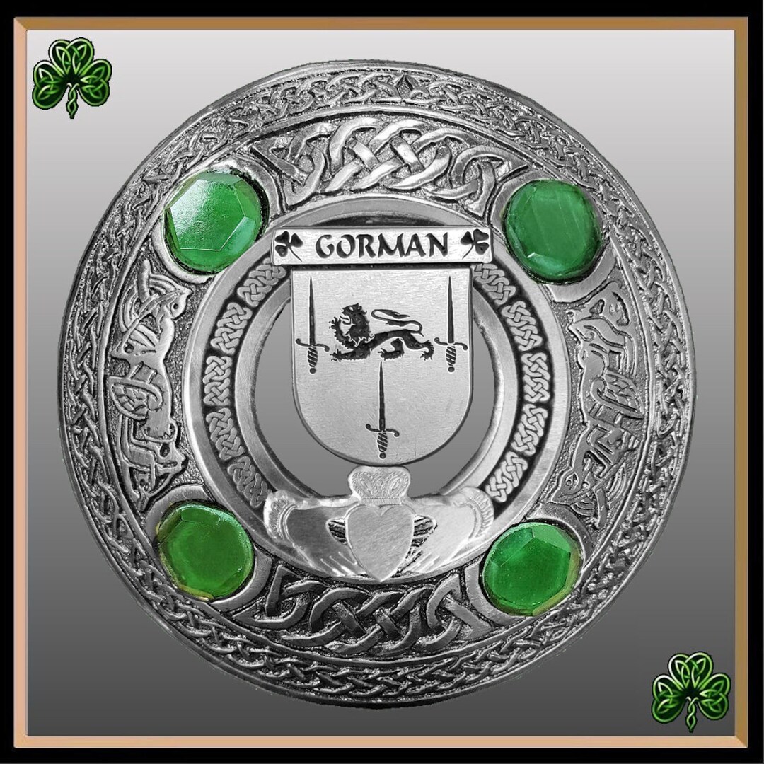 Gorman Irish Claddagh Coat of Arms Plaid Brooch ~ Emerald Stones - Etsy