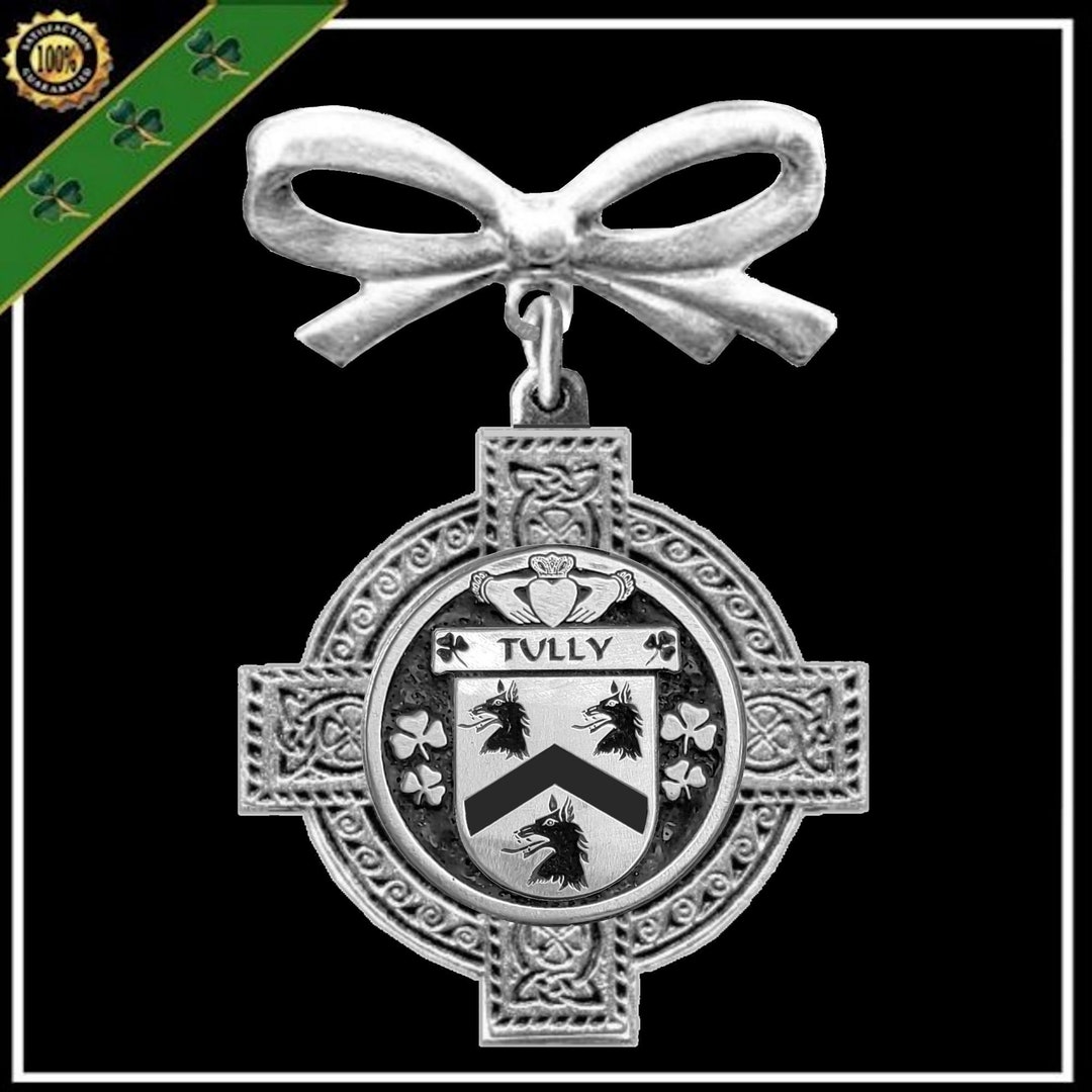 Tully Irish Coat of Arms Celtic Cross Bow Brooch - Etsy