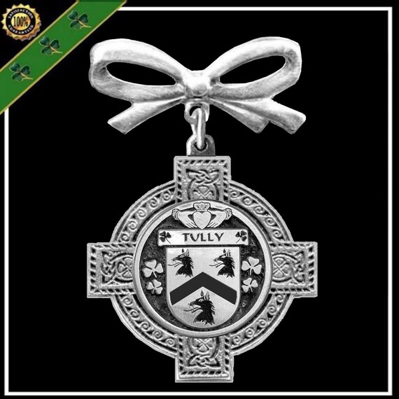 Tully Irish Coat of Arms Celtic Cross Bow Brooch - Etsy