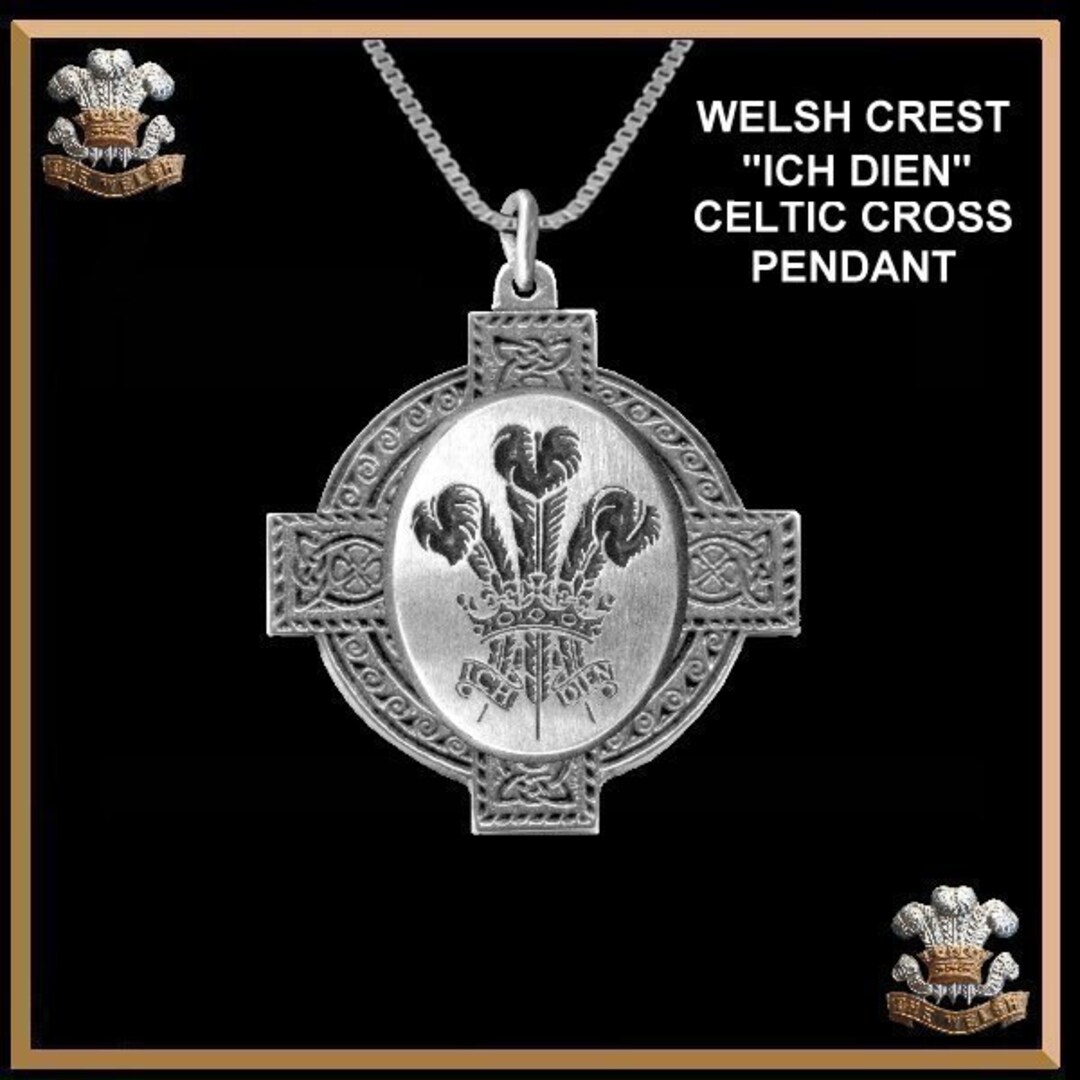 Welsh Crest Ich Dien Pendant, Celtic Cross - Etsy