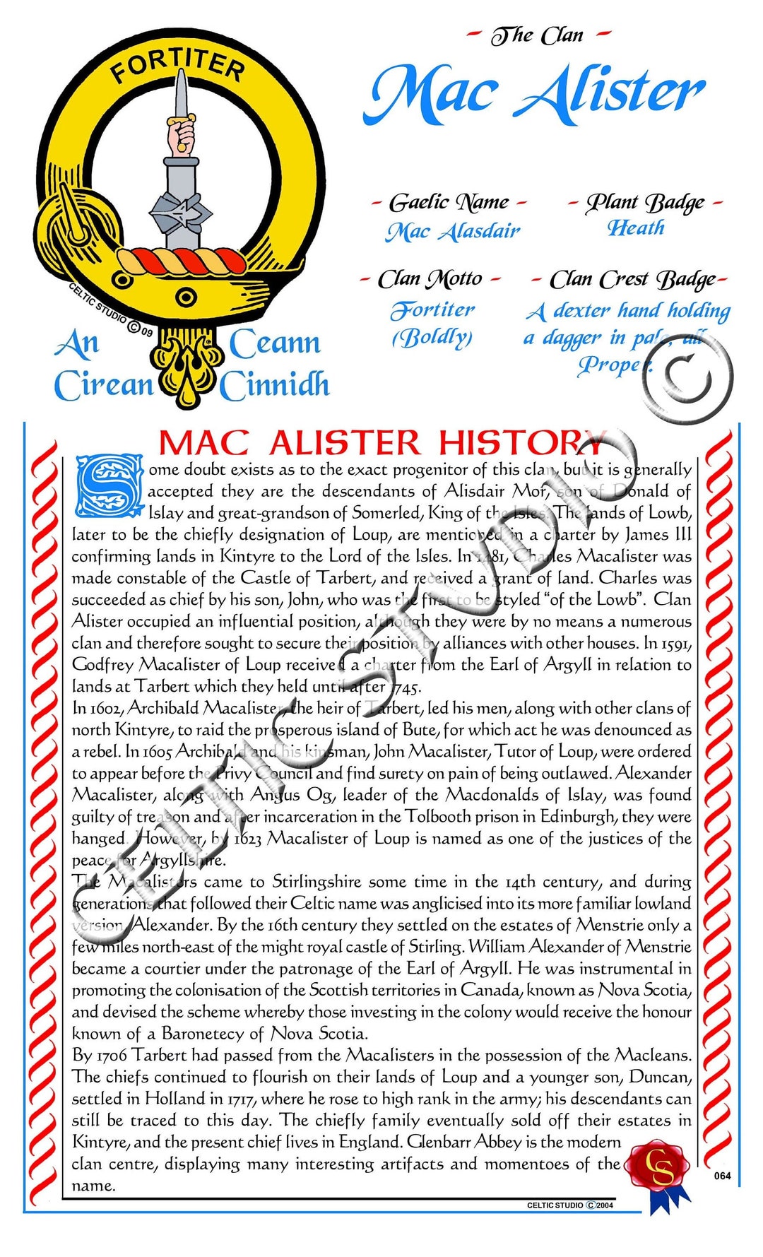 Macalister Scottish Clan History - Etsy