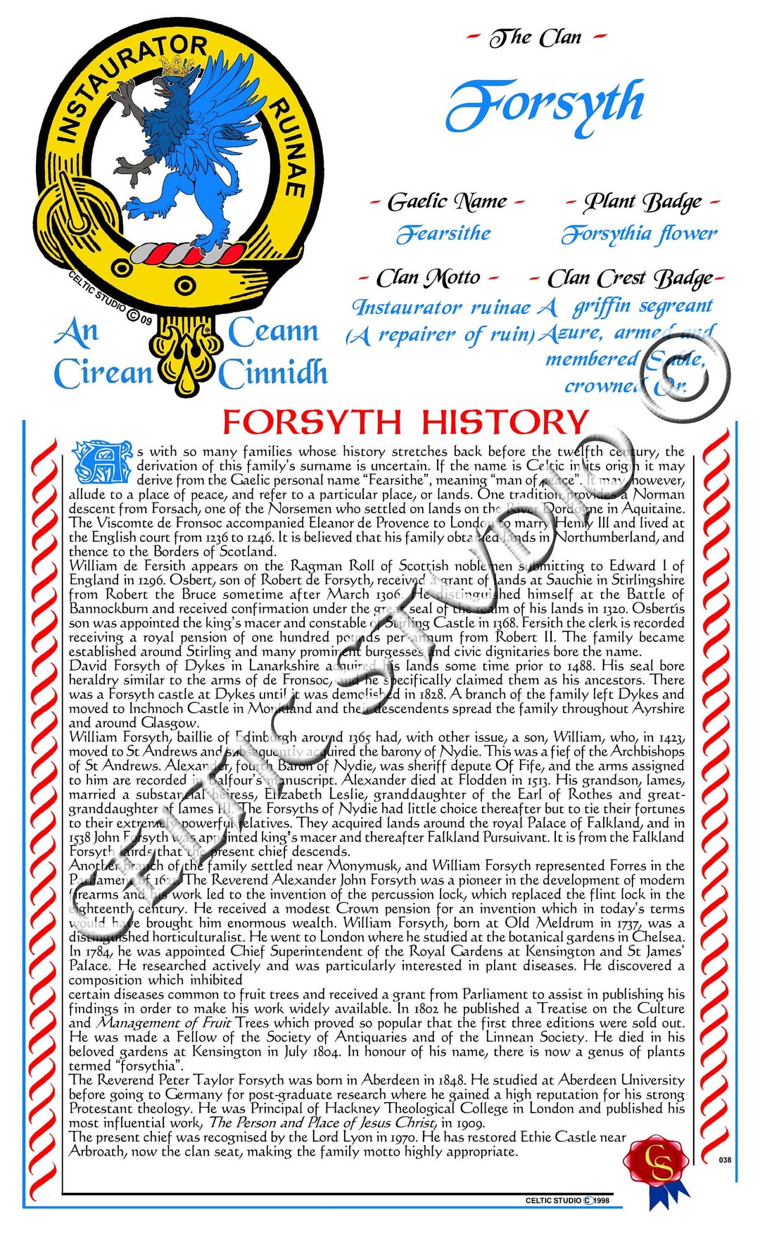 Forsyth Scottish Clan History - Etsy
