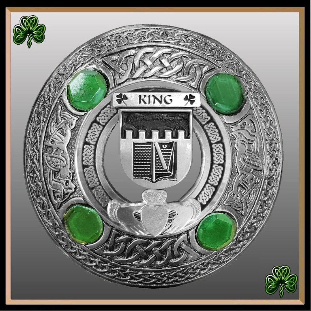 King Irish Claddagh Coat of Arms Plaid Brooch ~ Emerald Stones - Etsy