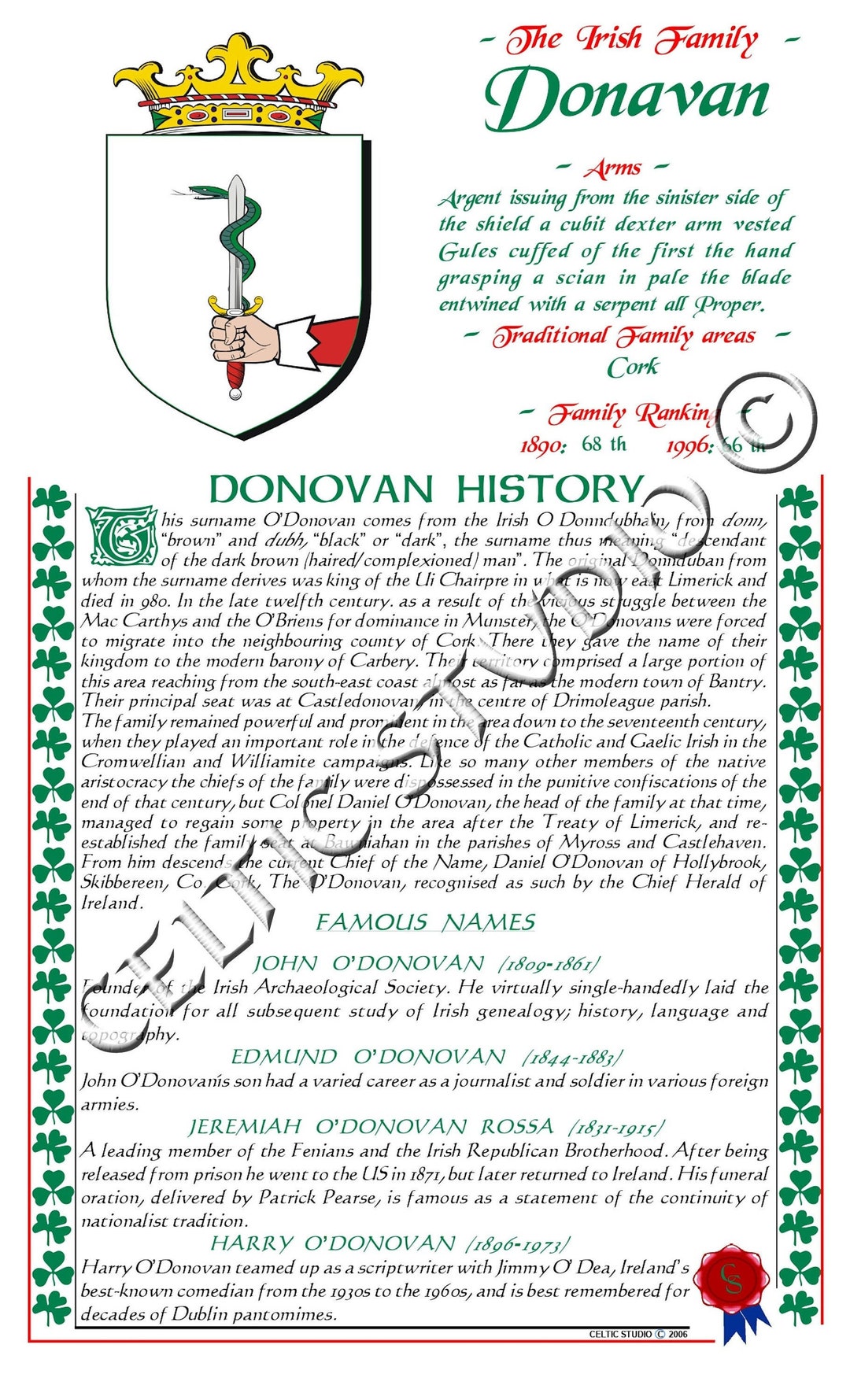 Donovan Irish Family History - Etsy