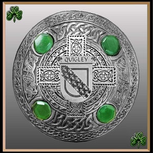 Quigley Irish Coat of Arms Celtic Cross Plaid Brooch With Green Stones ...