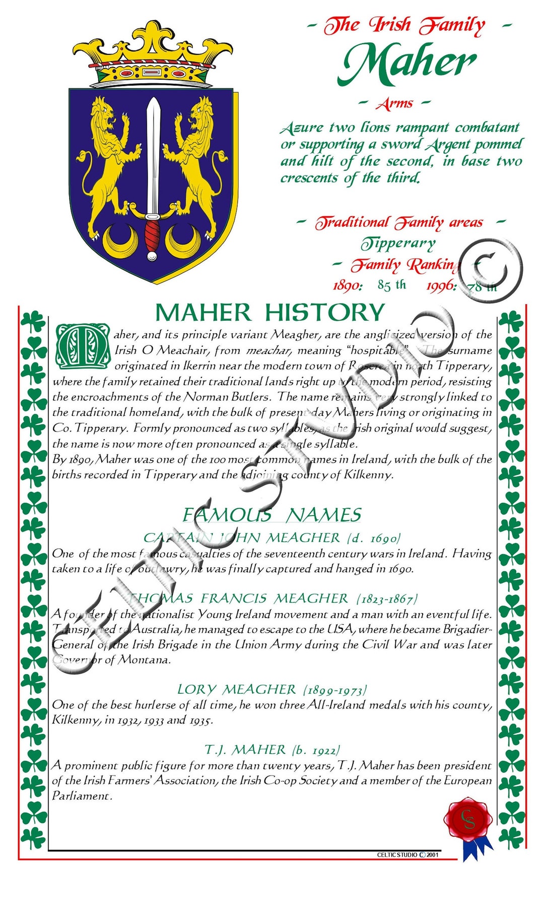 Maher Irish Family History - Etsy